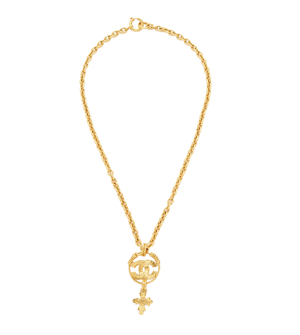 CHANEL GOLD METAL CC CROSS PENDANT NECKLACE | VINTAGE PARIS